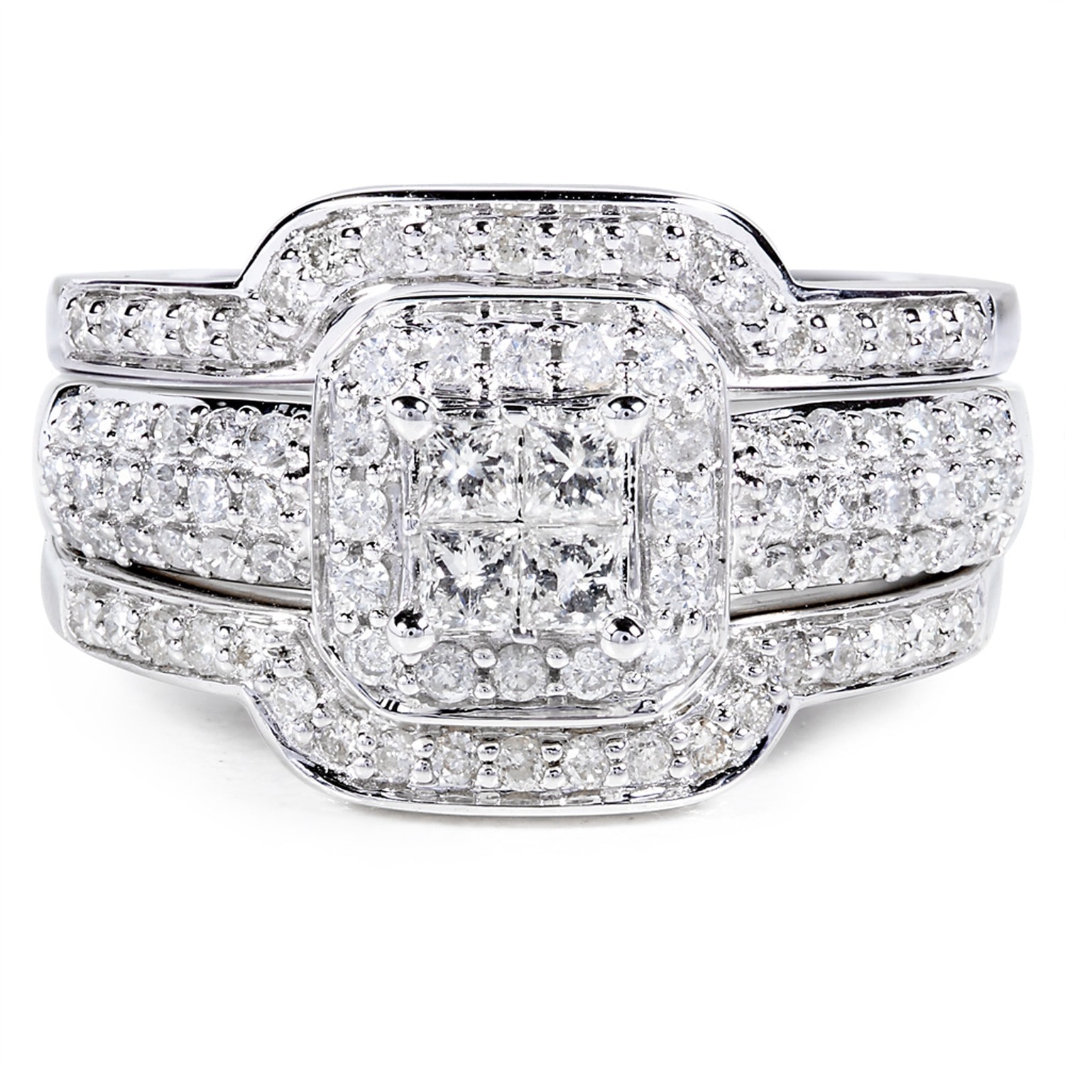 White Gold 3/4ct TDW Diamond 3-piece Bridal Ring Set - Handcrafted By ...