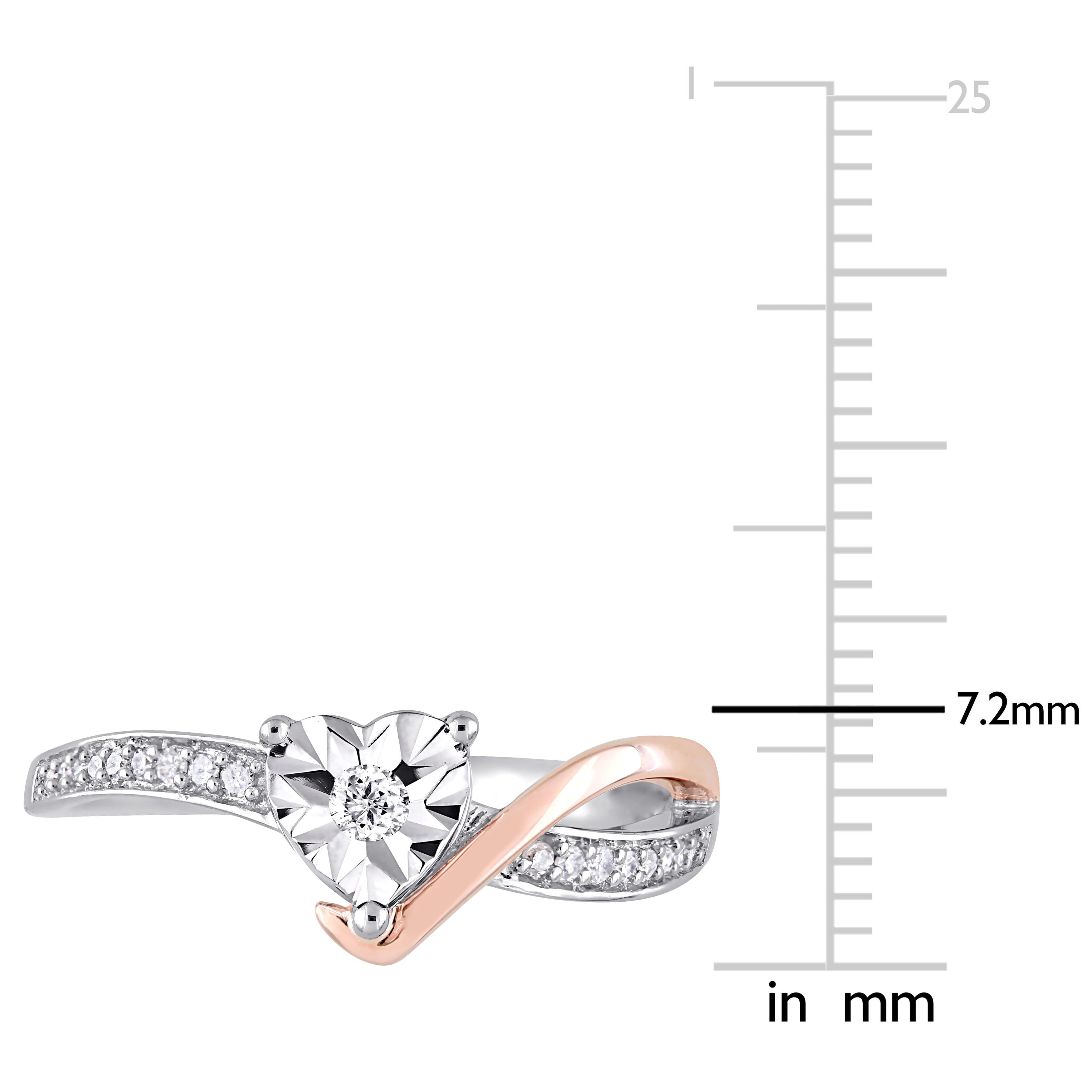 2-Tone White and Rose Gold 1/10ct TDW Diamond Heart-Shaped Crossover ...