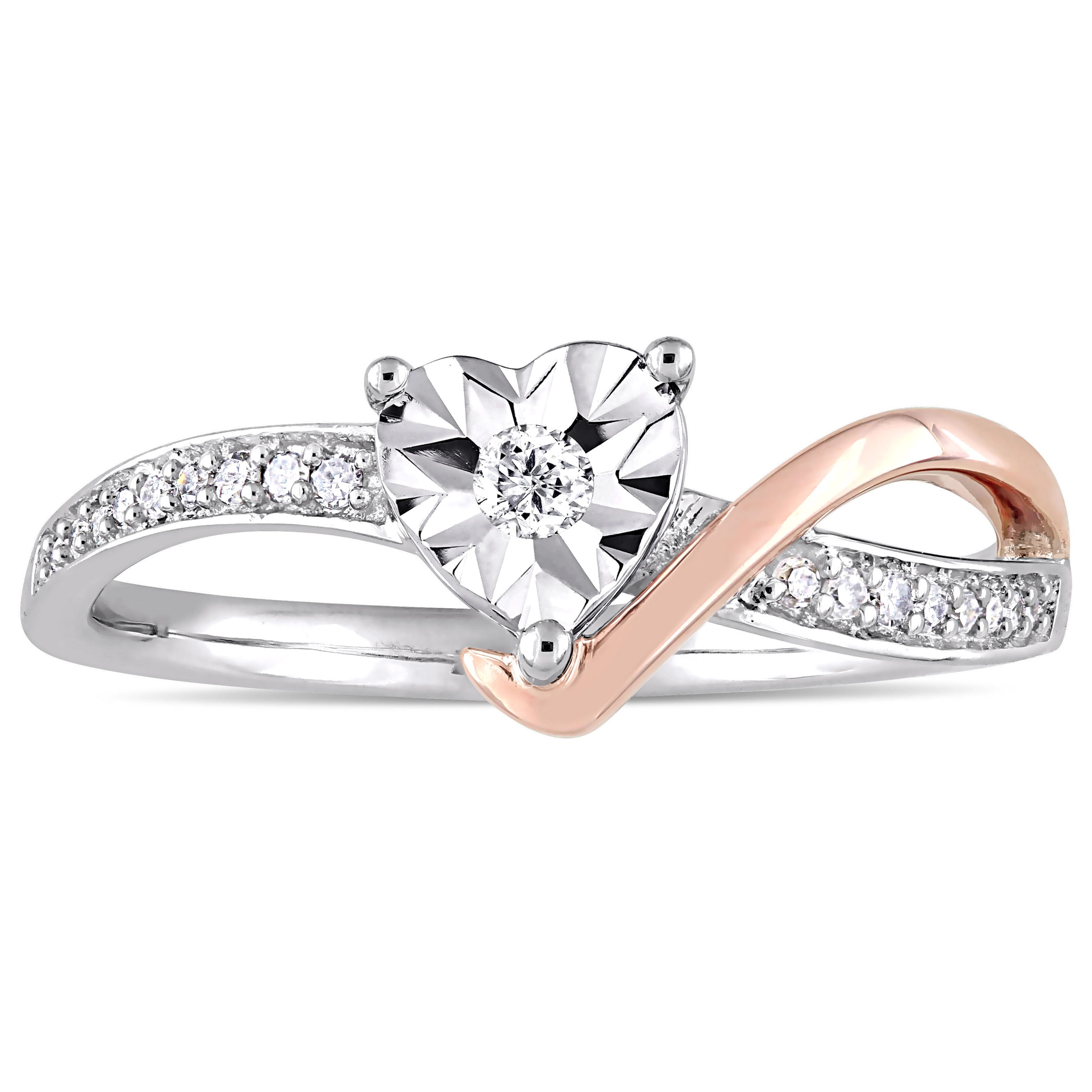 2-Tone White and Rose Gold 1/10ct TDW Diamond Heart-Shaped Crossover ...