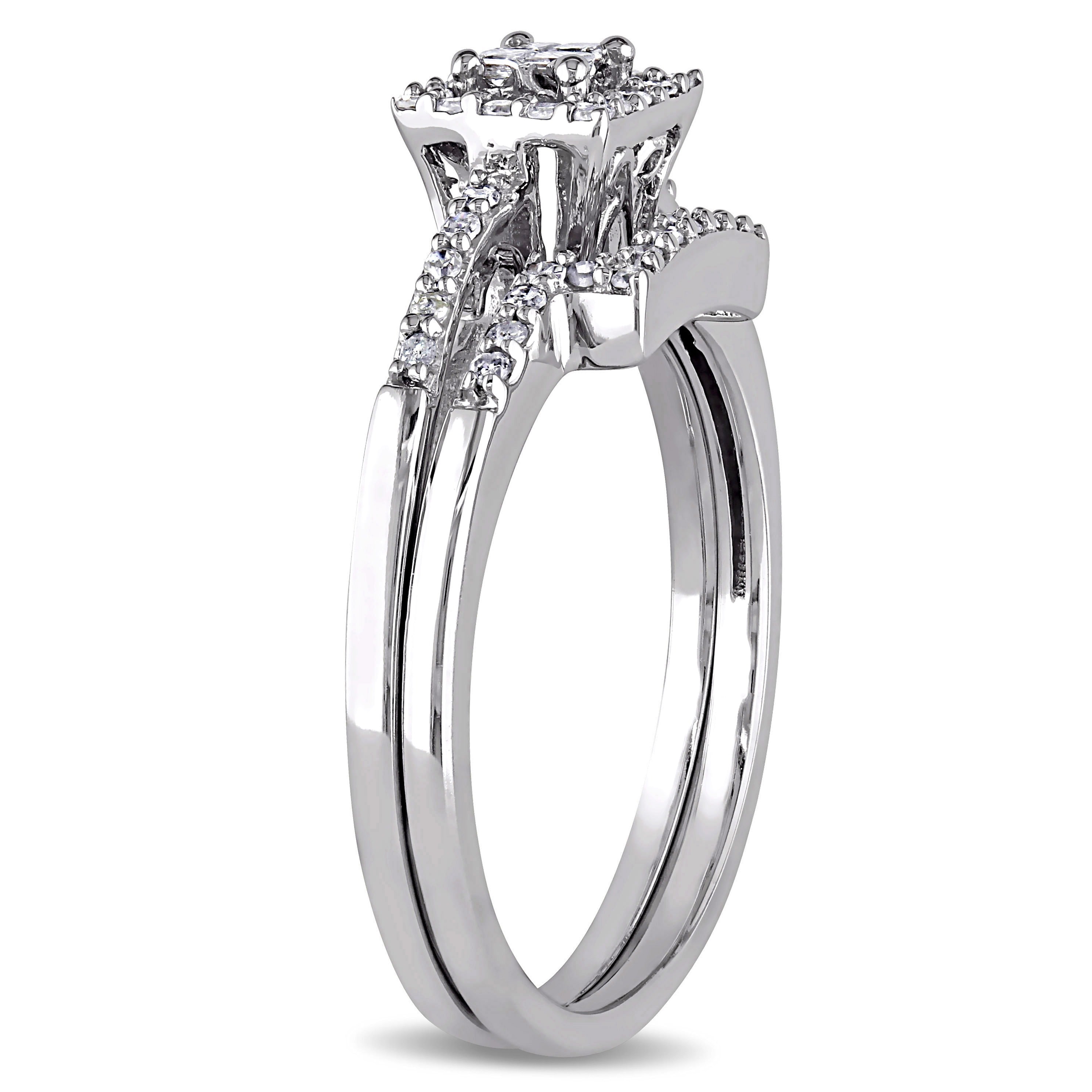 White Gold 1/3ct TDW Princess-cut Diamond Bridal Ring Set - Handcrafted ...
