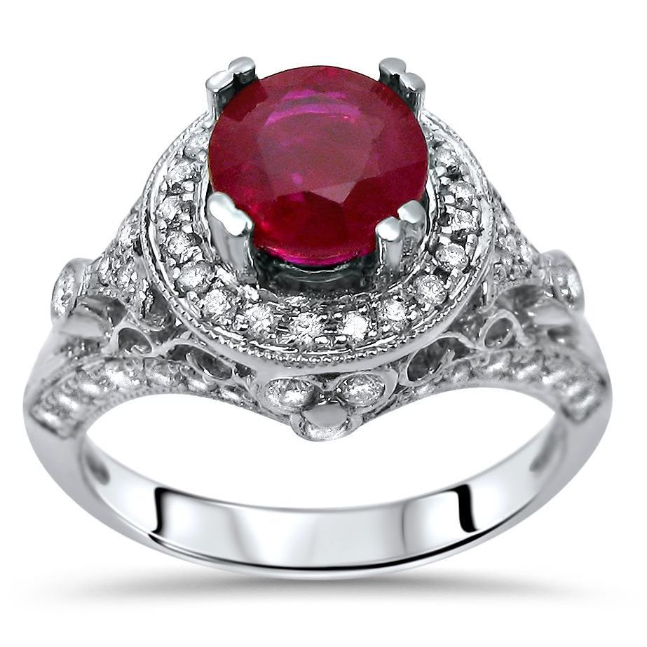 Gold 1ct TGW Round Ruby and 5/8ct TDW Diamond Engagement Ring ...