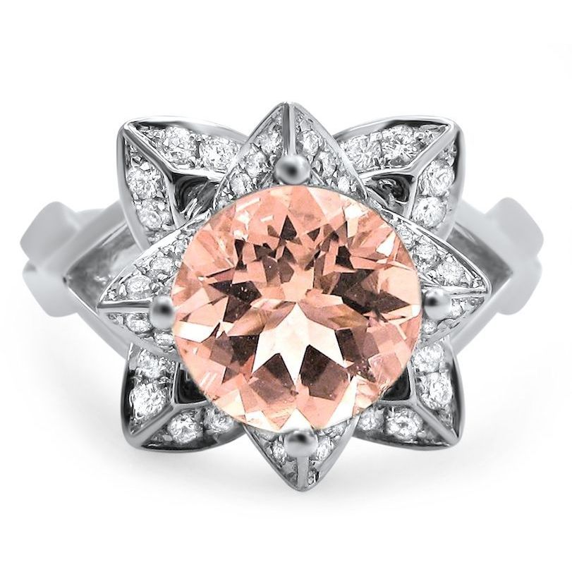White Gold 2ct TGW Round-cut Morganite Diamond Lotus Flower Engagement ...