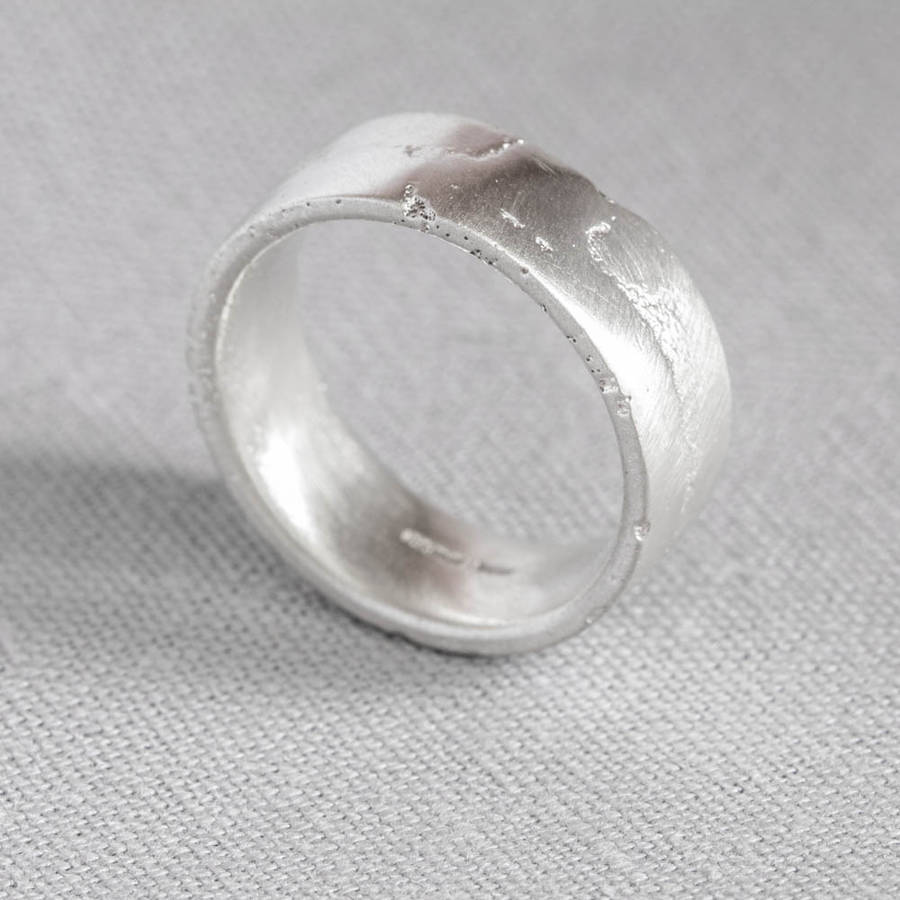Personalised Flat Sand Cast Wedding Ring - Handcrafted By Name My Rings™